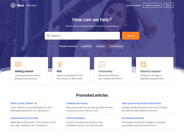 Mink — Zendesk Theme with a Wave Pattern and Custom Blocks