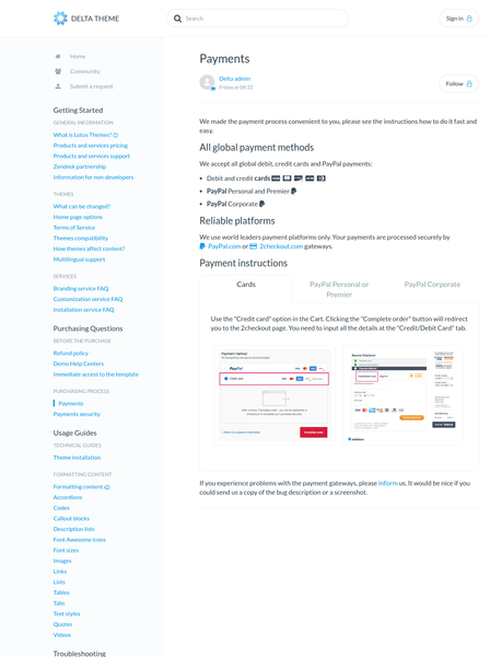 Delta — Zendesk Theme Created for Long Documentation