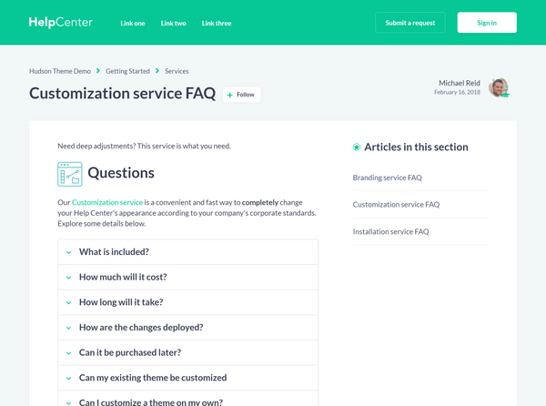 Hudson — Zendesk Theme for a FAQ-Style Help Center